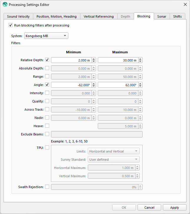 Qimera Processing Settings Dialog