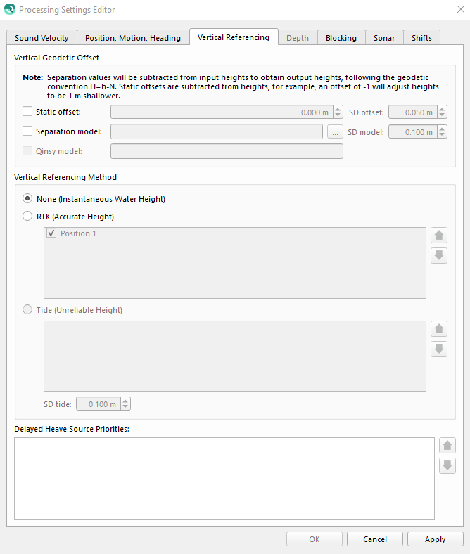 Qimera Processing Settings Dialog