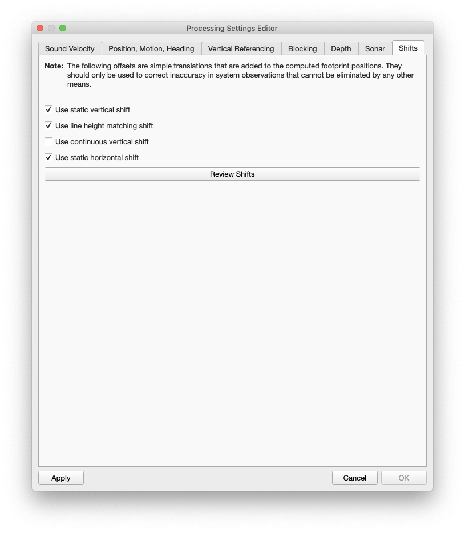 Qimera Processing Settings Dialog
