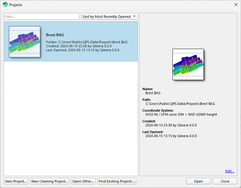 Qimera Project Browser Dialog