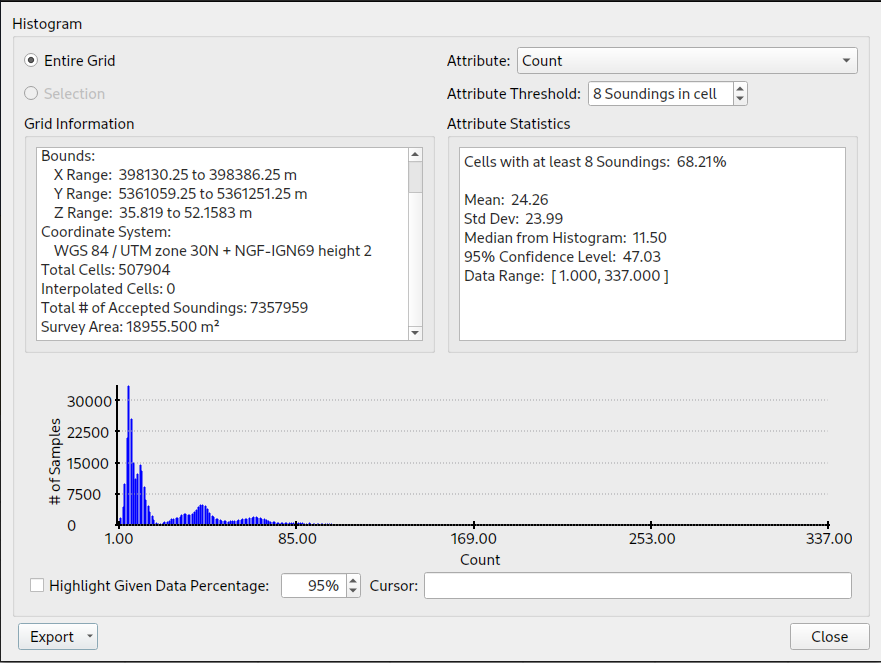 Fledermaus Grid Statistics Dialog