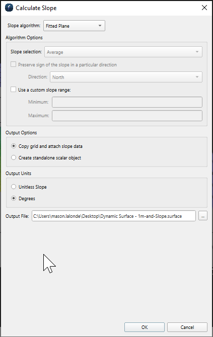 Fledermaus Calculate Slope Dialog